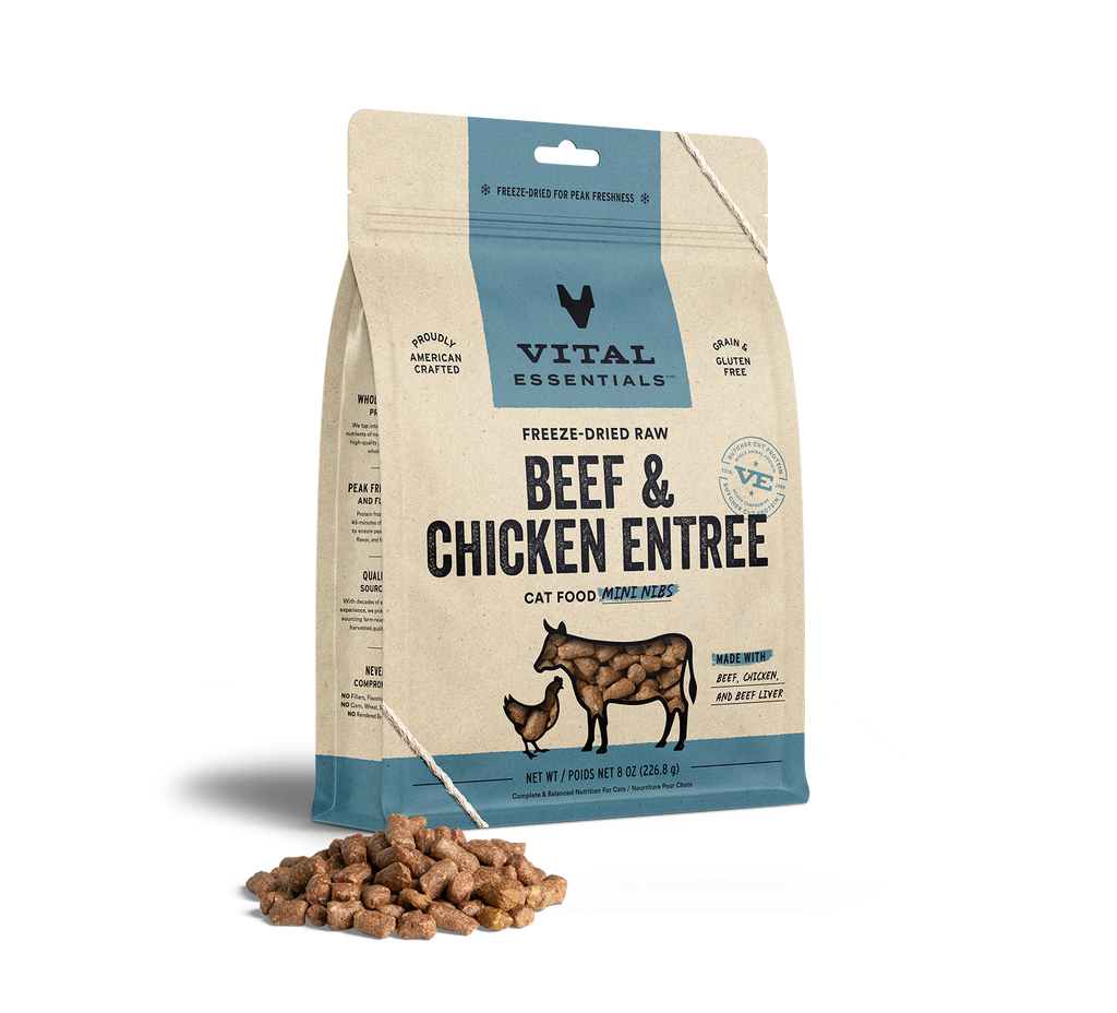 Vital Essentials Freeze Dried Beef & Chicken Entree Cat Food Mini Nibs ...